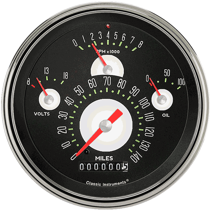 Classic Instruments TE40ASLF Tetra Series, Authentic Combination Gauge – Engine Master