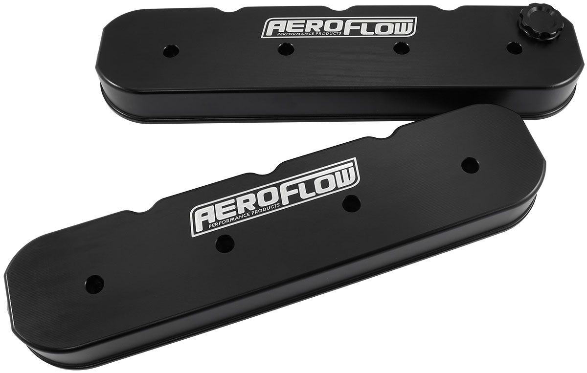 Aeroflow AF77-5010BLK Billet Valve Cover Set with Aeroflow Logo, Black ...