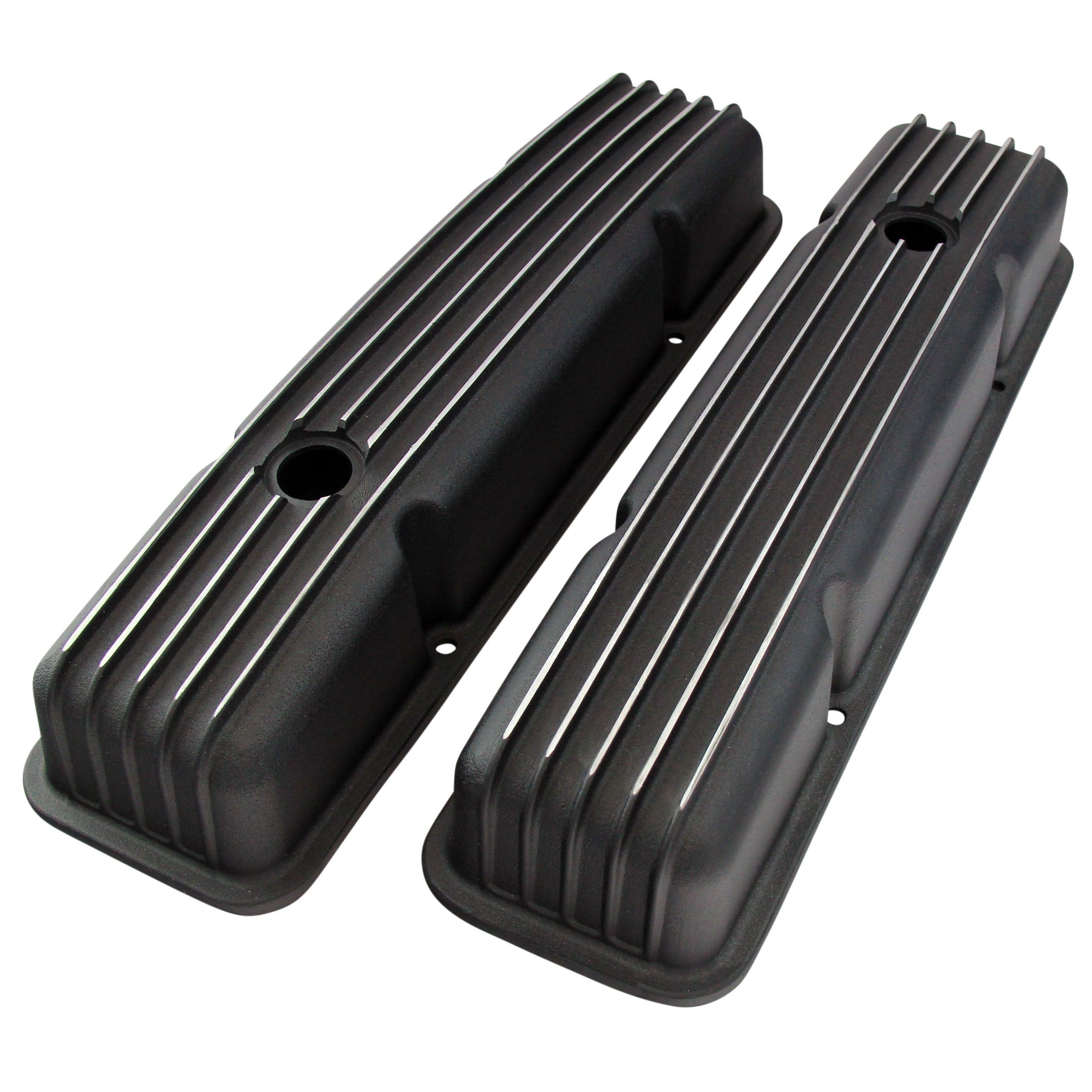 Valve Covers Black Chevrolet V8 Small Block 283-400 Finned Alloy Low B ...